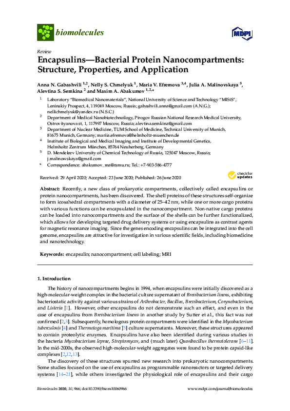 (PDF) Encapsulins—Bacterial Protein Nanocompartments: Structure ...