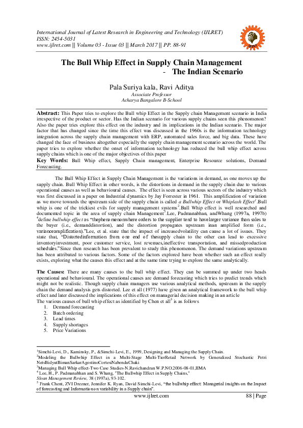 (PDF) The Bull Whip Effect in Supply Chain Management-The Indian Scenario