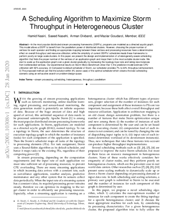 (PDF) A Scheduling Algorithm to Maximize Storm Throughput in Heterogeneous Cluster