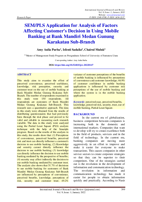 Pdf Sem Pls Application For Analysis Of Factors Affecting Customer S