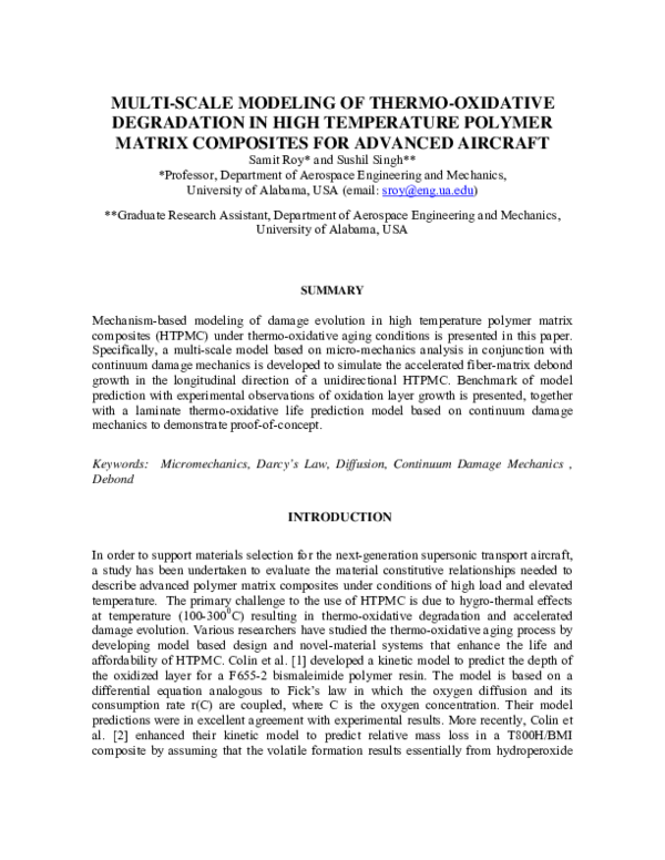 (PDF) Multi-Scale Modeling of Thermo-Oxidative Degradation in High Temperature Polymer Matrix ...