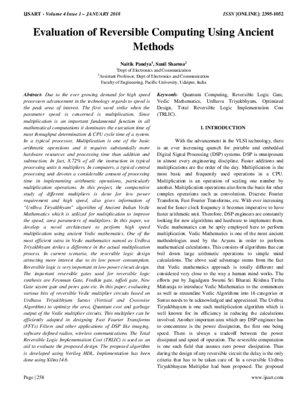 (PDF) Evaluation of Reversible Computing Using Ancient Sunil Naitik