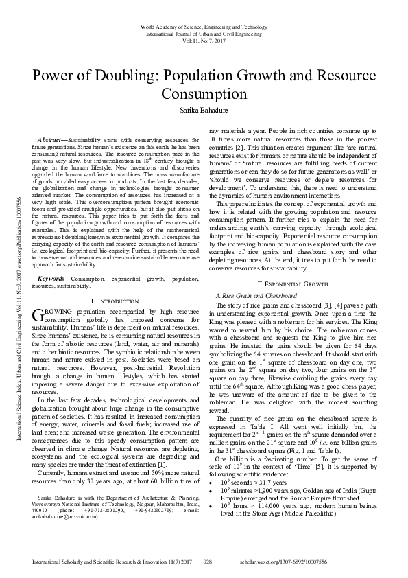 (PDF) Power of Doubling: Population Growth and Resource Consumption