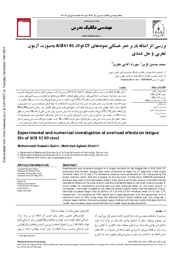 (PDF) Experimental and numerical investigation of overload effects on fatigue life of AISI 4140 ...