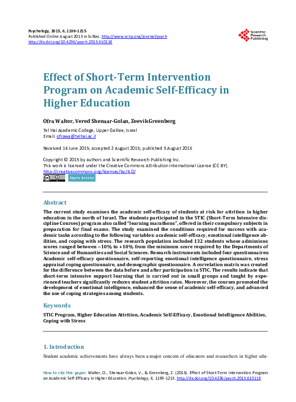 (PDF) Effect of Short-Term Intervention Program on Academic Self ...