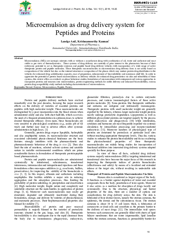 (PDF) Microemulsion as drug delivery system for Peptides and Proteins ...