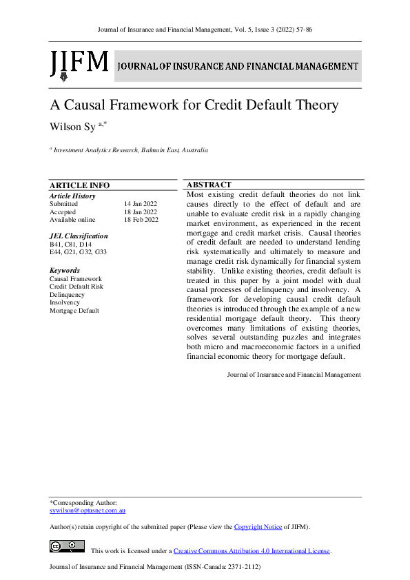 (PDF) A Causal Framework for Credit Default Theory