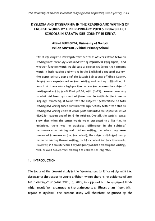 (PDF) Dyslexia and dysgraphia in the reading and writing of English ...