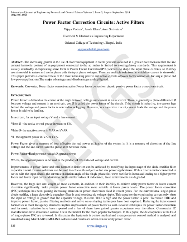 (PDF) Power Factor Correction Circuits: Active Filters