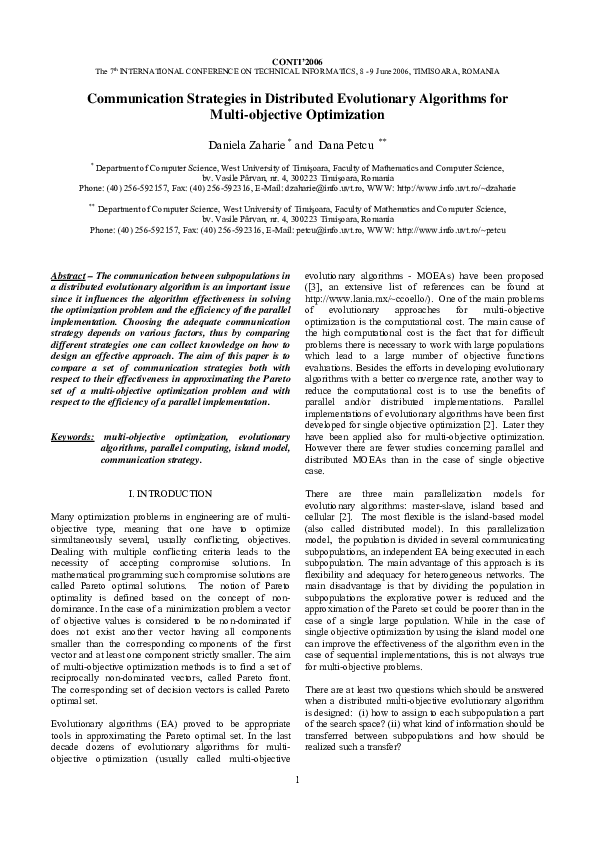 (PDF) Communication Strategies in Distributed Evolutionary Algorithms for Multi-objective ...