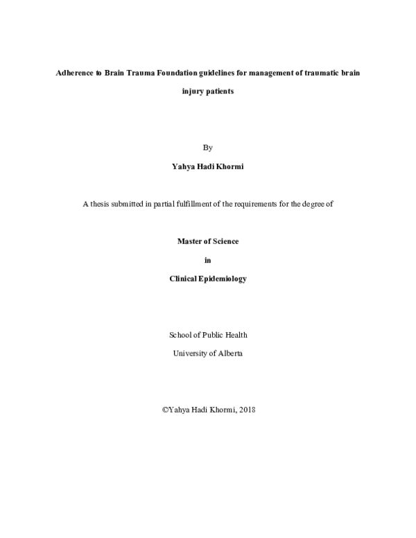 (PDF) Adherence to Brain Trauma Foundation guidelines for management of ...