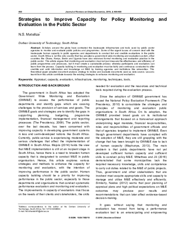 (PDF) Strategies to Improve Capacity for Policy Monitoring and ...