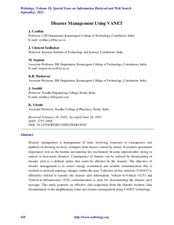 (PDF) Disaster Management Using VANET