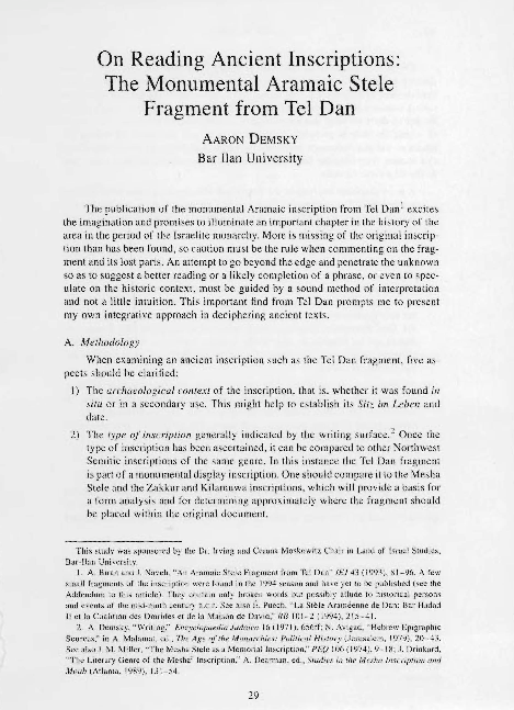(PDF) On reading ancient inscriptions: the monumental Aramaic stele ...