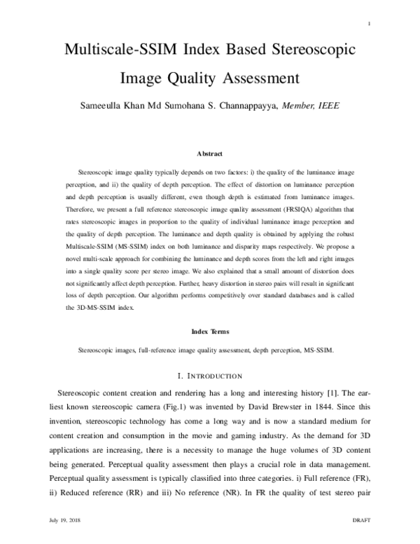 (PDF) Multiscale-SSIM index based stereoscopic image quality assessment