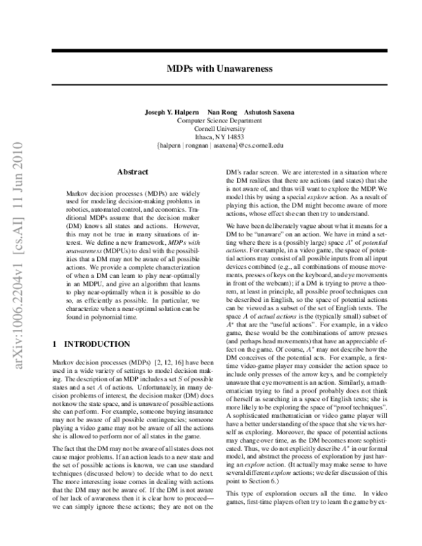 (PDF) MDPs with Unawareness