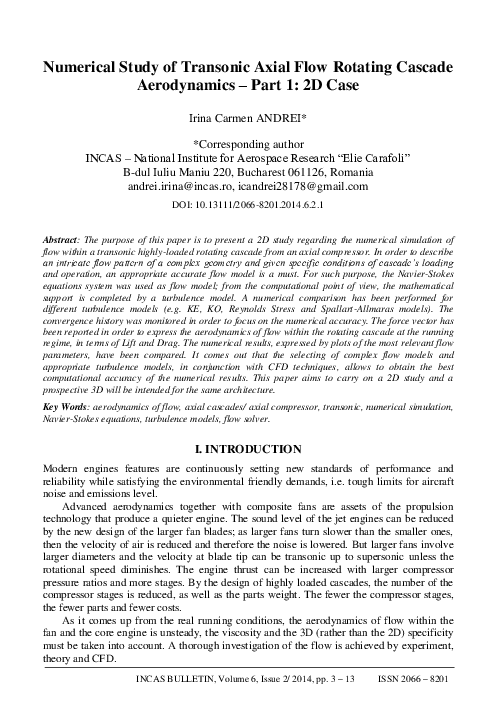 (PDF) Numerical Study of Transonic Axial Flow Rotating Cascade Aerodynamics – Part 1: 2D Case