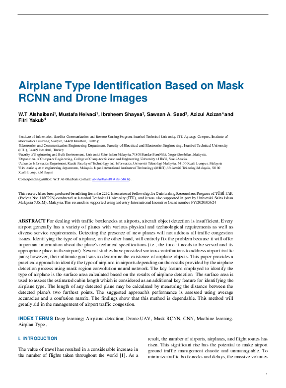 (PDF) Airplane Type Identification Based on Mask RCNN and Drone Images