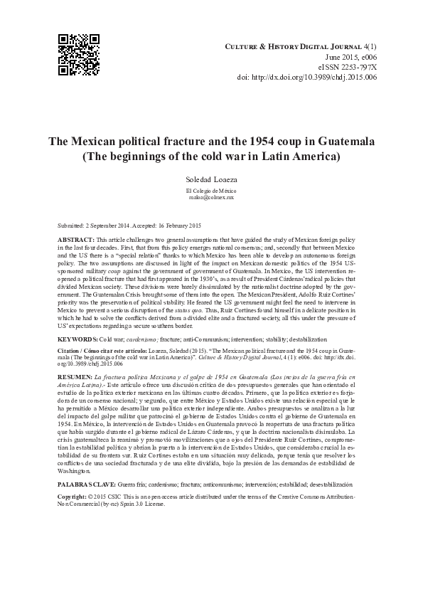 (PDF) The Mexican political fracture and the 1954 coup in Guatemala ...