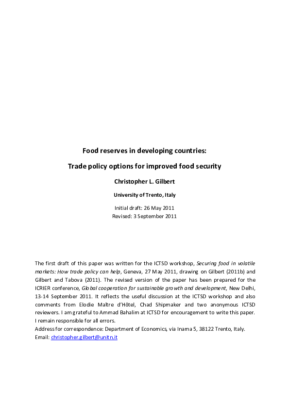 (PDF) Food reserves in developing countries: Trade policy options for ...