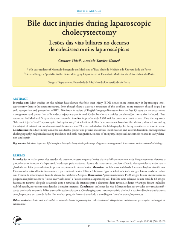 (PDF) Bile duct injuries during laparoscopic cholecystectomy | António Taveira-Gomes - Academia.edu