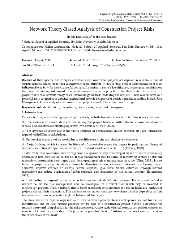 (PDF) Network Theory-Based Analysis of Construction Project Risks