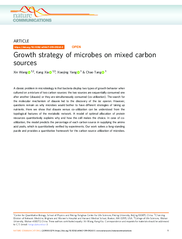 (PDF) Growth strategy of microbes on mixed carbon sources | Chao Tang ...