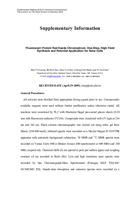 (PDF) Fluorescent protein red Kaede chromophore; one-step, high-yield ...