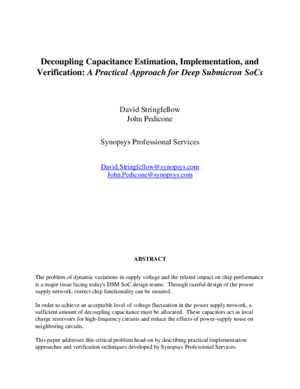 Pdf Decoupling Capacitance Estimation Implementation And Verification A Practical Approach