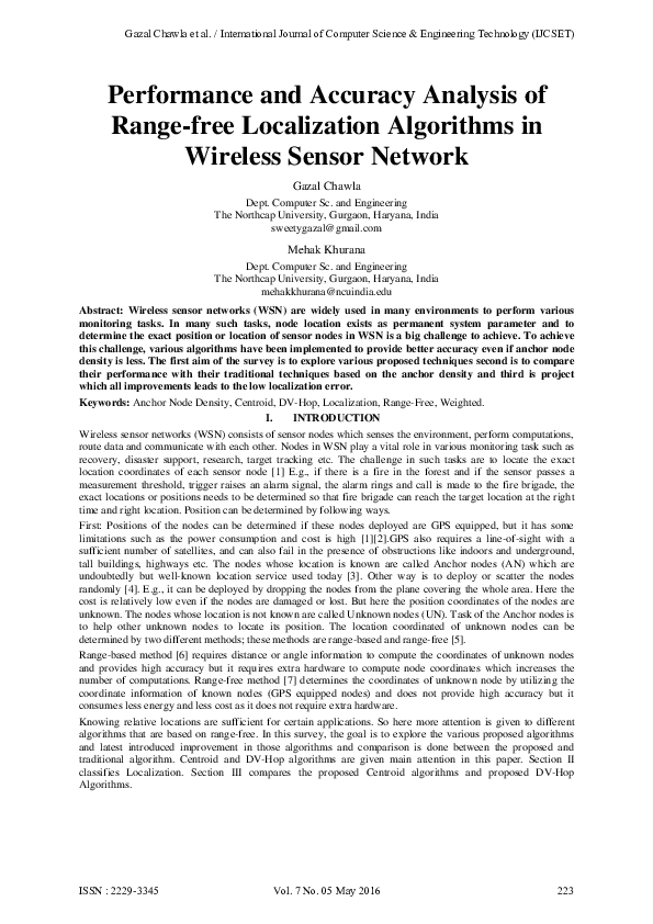 Pdf Performance Analysis Of Range Free Localization In Wsns