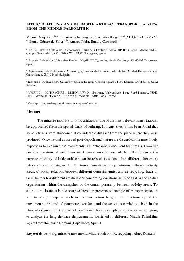 (PDF) Lithic refitting and intrasite artifact transport: a view from ...
