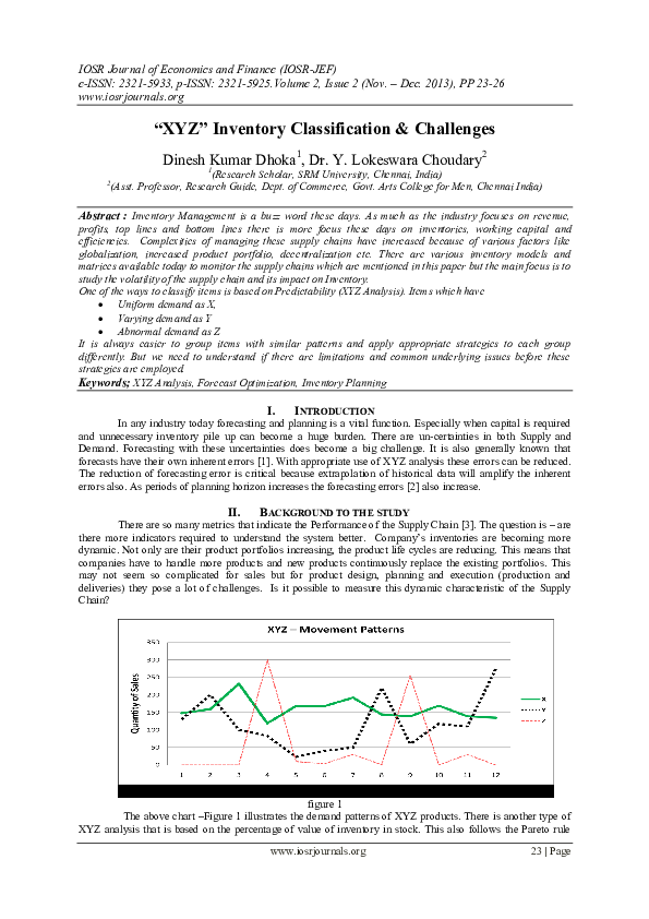 (PDF) “XYZ” Inventory Classification & Challenges