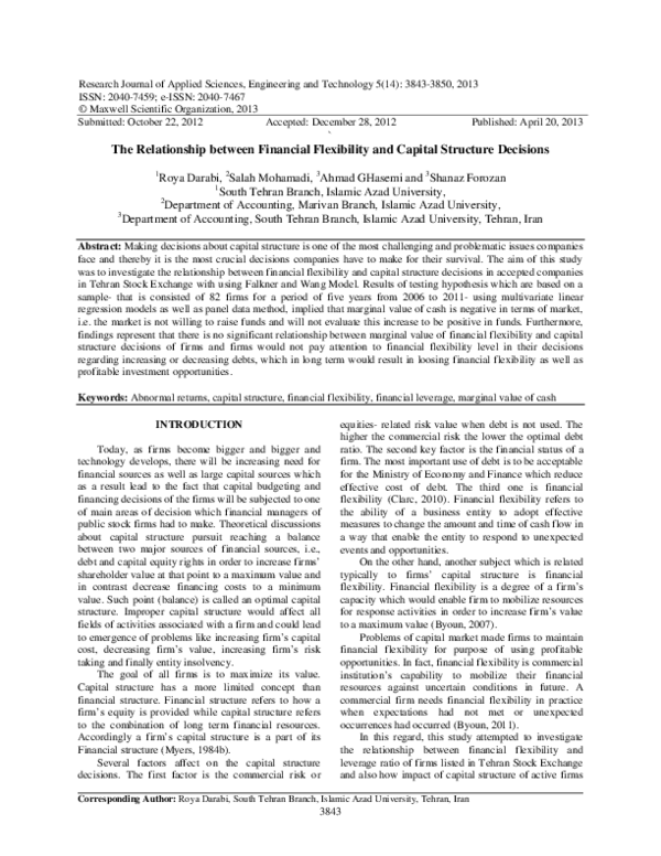 (PDF) The Relationship between Financial Flexibility and Capital Structure Decisions