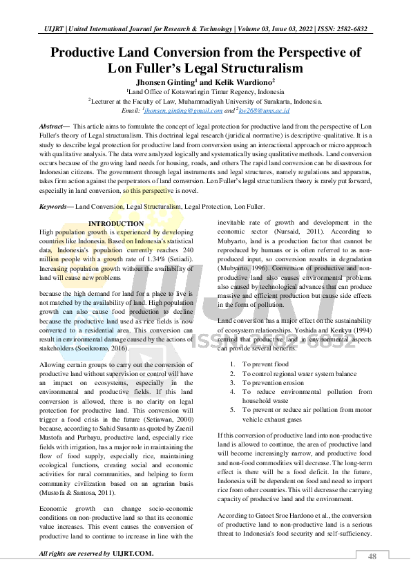 (PDF) Productive Land Conversion from the Perspective of Lon Fuller’s ...