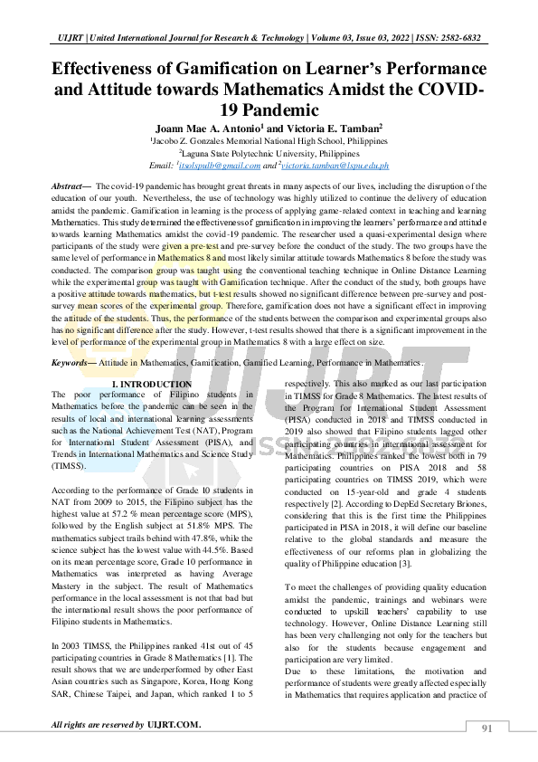 (PDF) Effectiveness of Gamification on Learner’s Performance and ...