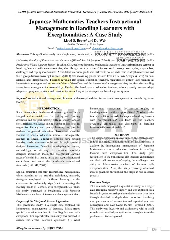 (PDF) Japanese Mathematics Teachers Instructional Management in ...