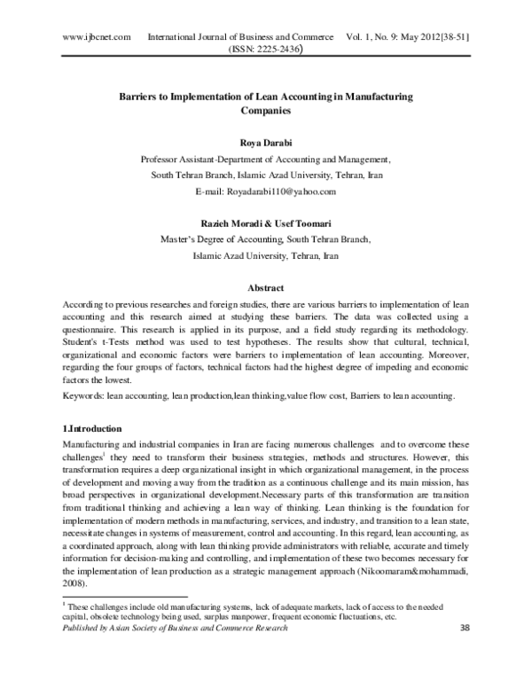 (PDF) Barriers to Implementation of Lean Accounting in Manufacturing Companies