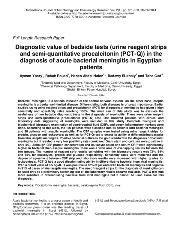 (PDF) Diagnostic value of bedside tests (urine reagent strips and semi ...