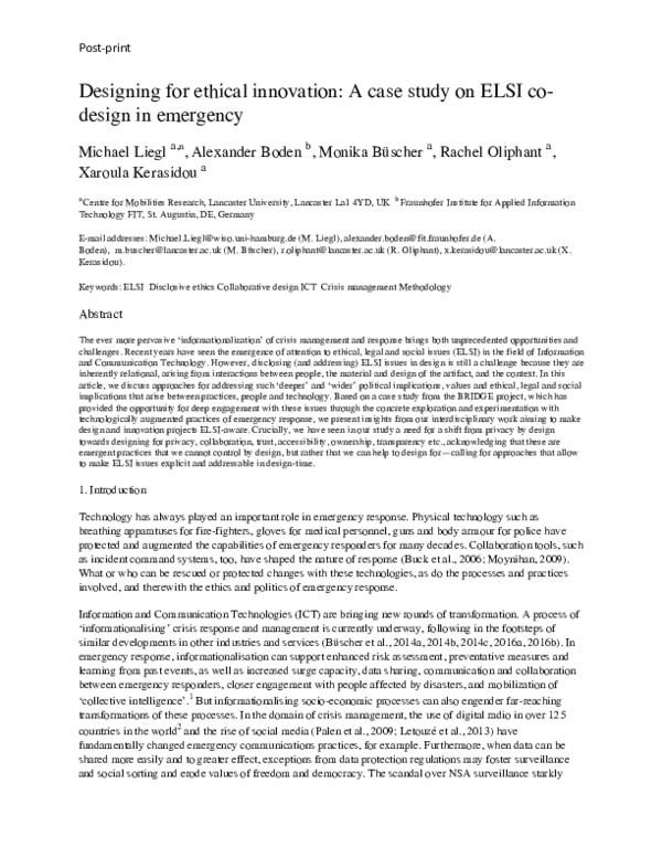 (PDF) Designing for ethical innovation: A case study on ELSI co-design ...