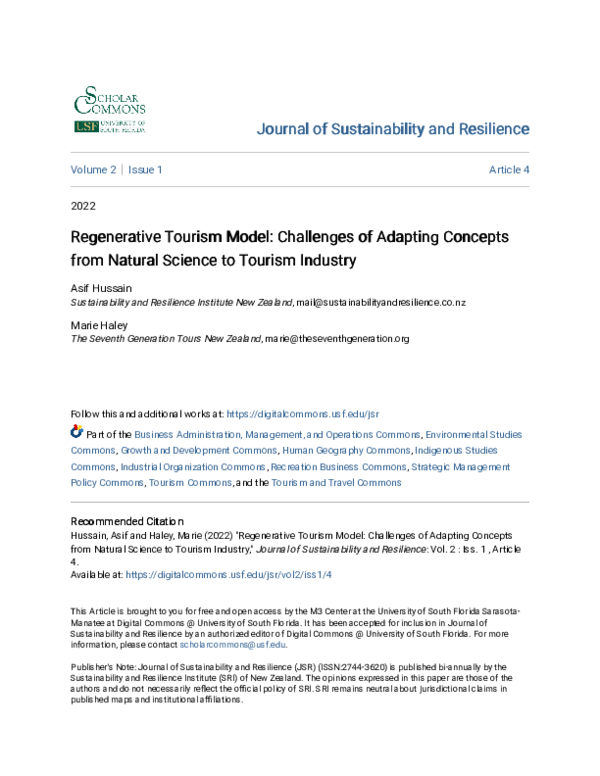 (PDF) Regenerative Tourism Model Challenges of Adapting Concepts from ...
