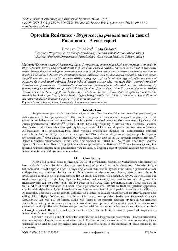 (PDF) Optochin Resistance-Streptococcus pneumoniae in case of Pneumonia ...