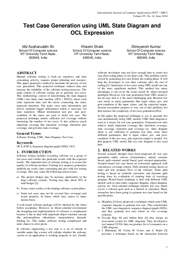 (PDF) Test Case Generation using UML State Diagram and OCL Expression ...