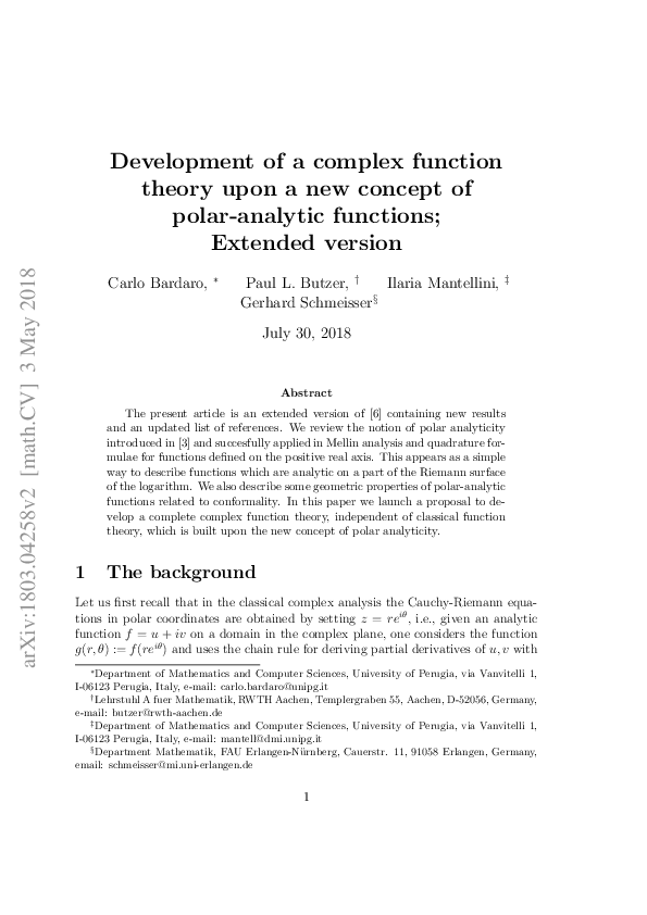 (PDF) Development of a complex function theory upon a new concept of ...