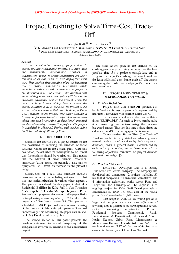 (PDF) Project crashing to solve Time-Cost Trade-Off