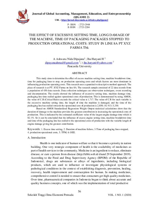 (PDF) THE EFFECT OF EXCESSIVE SETTING TIME, LONG DAMAGE OF THE MACHINE ...