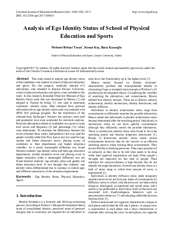 (PDF) Analysis of Ego Identity Status of School of Physical Education ...