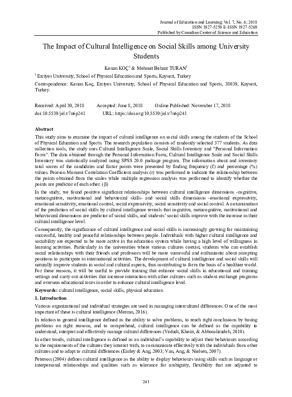 (PDF) The Impact of Cultural Intelligence on Social Skills among ...