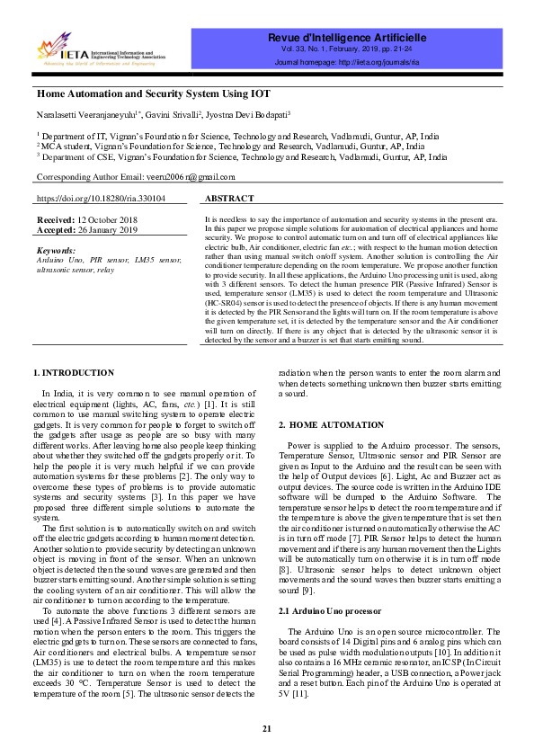(PDF) Home Automation and Security System Using IOT