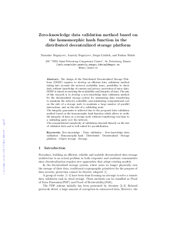 (PDF) Zero-knowledge data validation method based on the homomorphic hash function in the ...