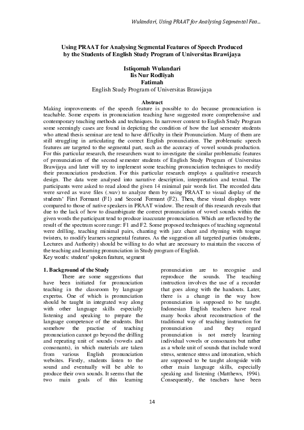 (PDF) Using PRAAT for Analysing Segmental Features of Speech Produced ...